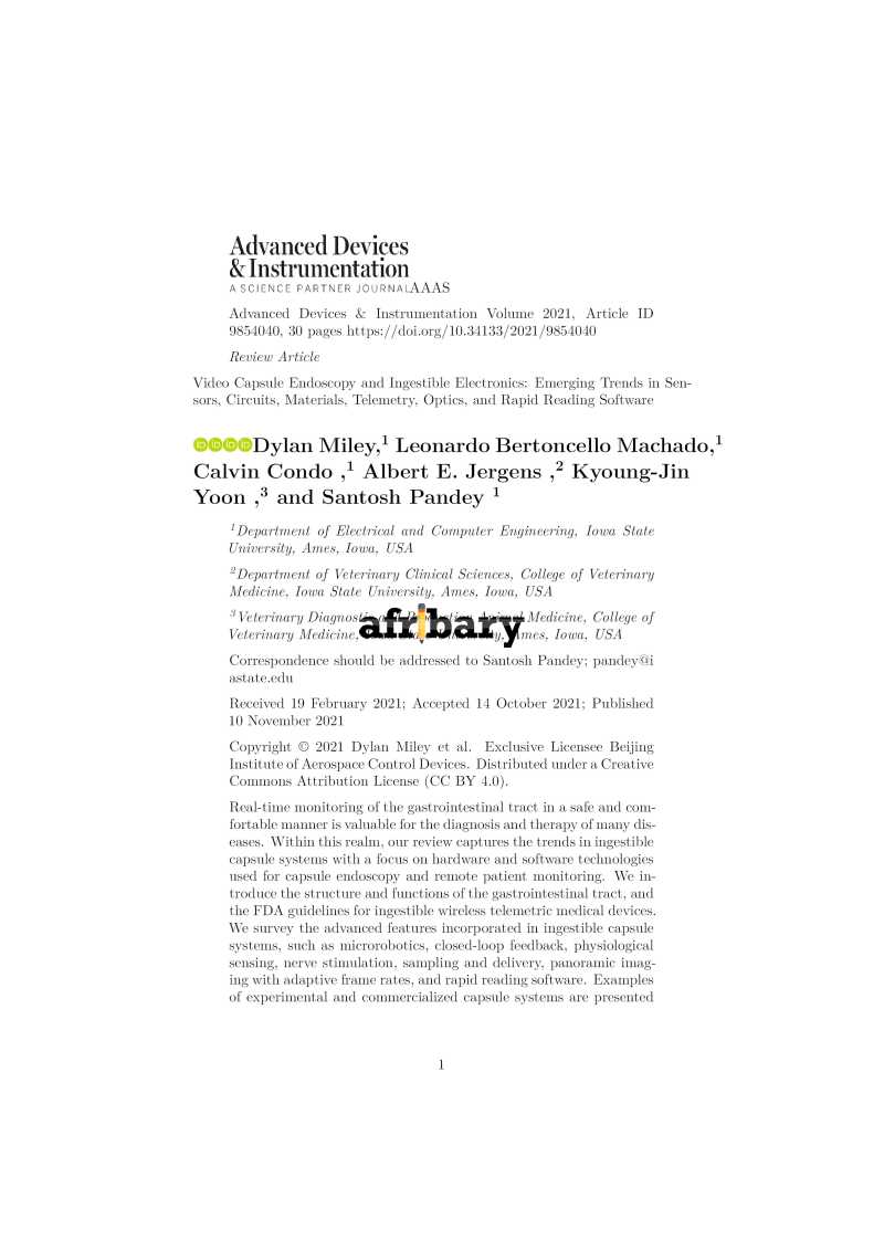 Video Capsule Endoscopy : A Review of Technologies | Afribary