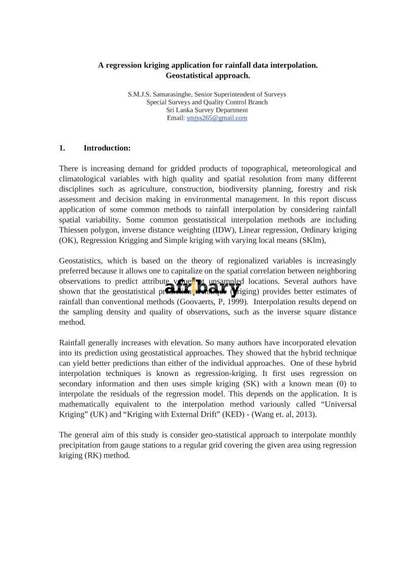 A Regression Kriging Application For Rainfall Data Interpolation