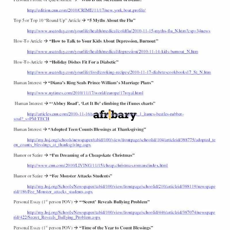Examples of Different Types of Feature Articles Afribary