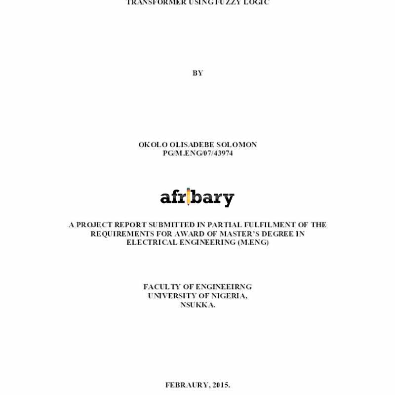 A Fault Detection and Protection Scheme for a 200 MVA Transformer using Fuzzy Logic | Afribary