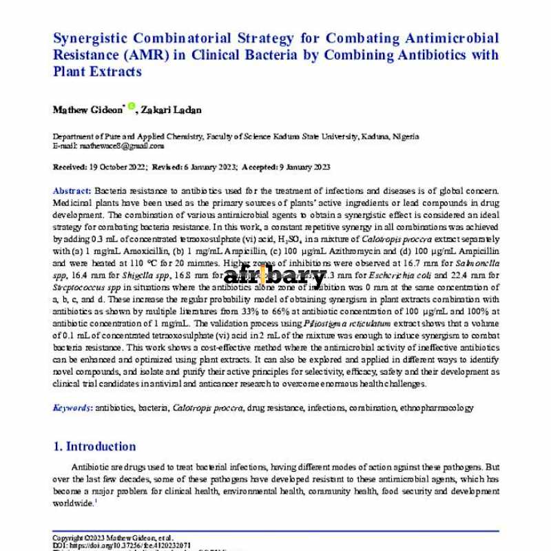 Synergistic Combinatorial Strategy for Combating Antimicrobial ...