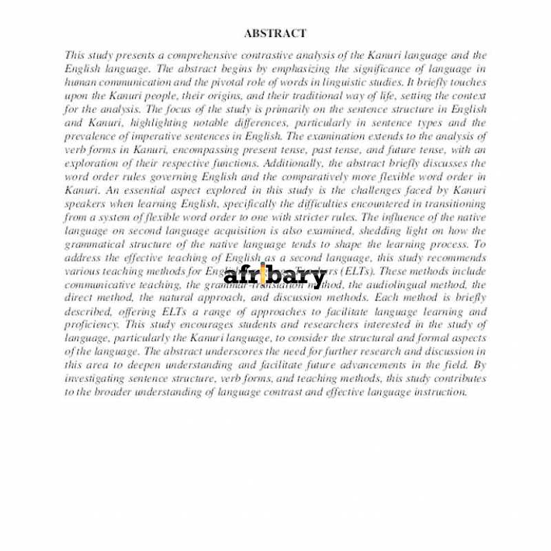 CONTRASTIVE ANALYSIS OF THE KANURI LANGUAGE AND ENGLISH LANGUAGE | Afribary