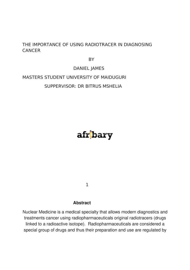 THE IMPORTANCE OF USING RADIOTRACER IN DIAGNOSING CANCER | Afribary