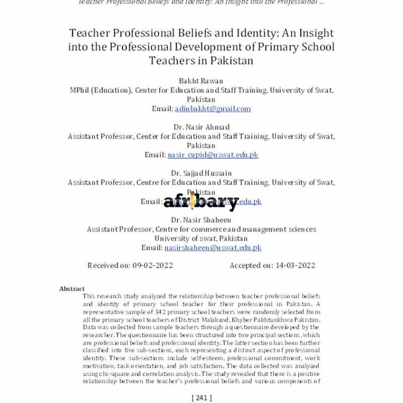 Teacher Professional Beliefs and Identity: An Insight into the ...