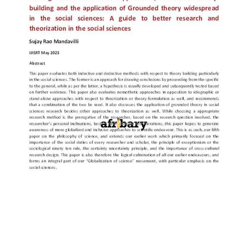 Making the Use of Inductive Approaches, Nomothetic Theory-Building and the Application of ...