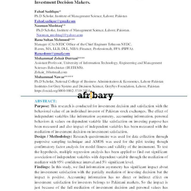 The Effects Of Information Asymmetry Accounting Information And Personal Values On Investment