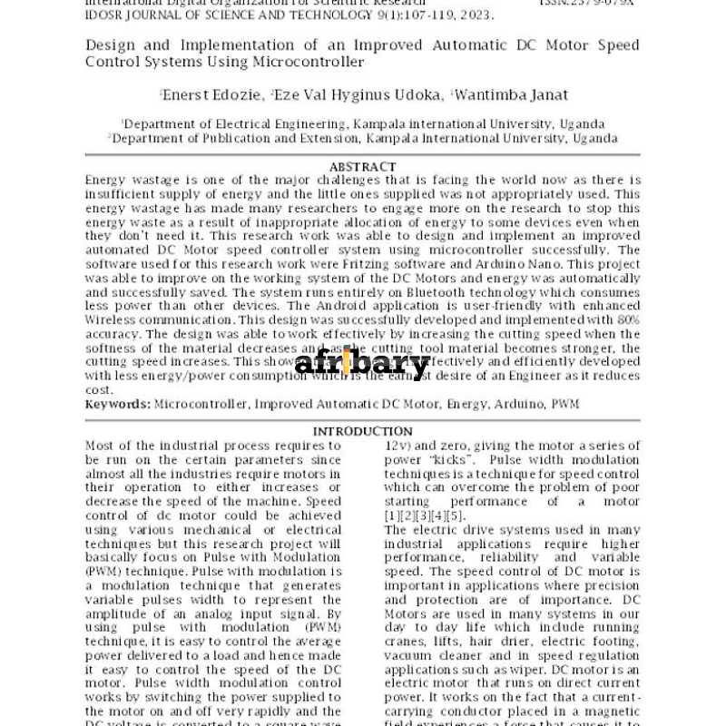 Design and Implementation of an Improved Automatic DC Motor Speed Control Systems Using ...
