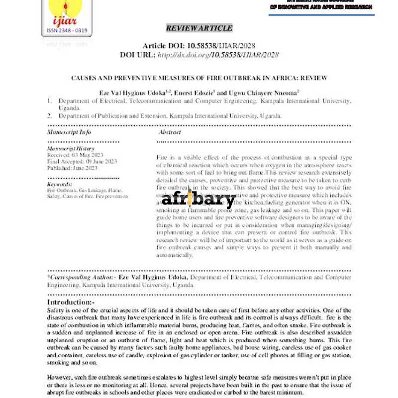 CAUSES AND PREVENTIVE MEASURES OF FIRE OUTBREAK IN AFRICA REVIEW | Afribary