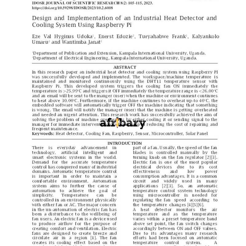 Design and Implementation of an Industrial Heat Detector and Cooling System Using Raspberry Pi ...