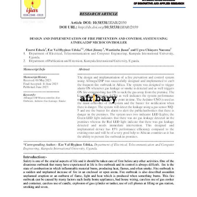 DESIGN AND IMPLEMENTATION OF FIRE PREVENTION AND CONTROL SYSTEM USING ATMEGA328P MICROCONTROLLER ...