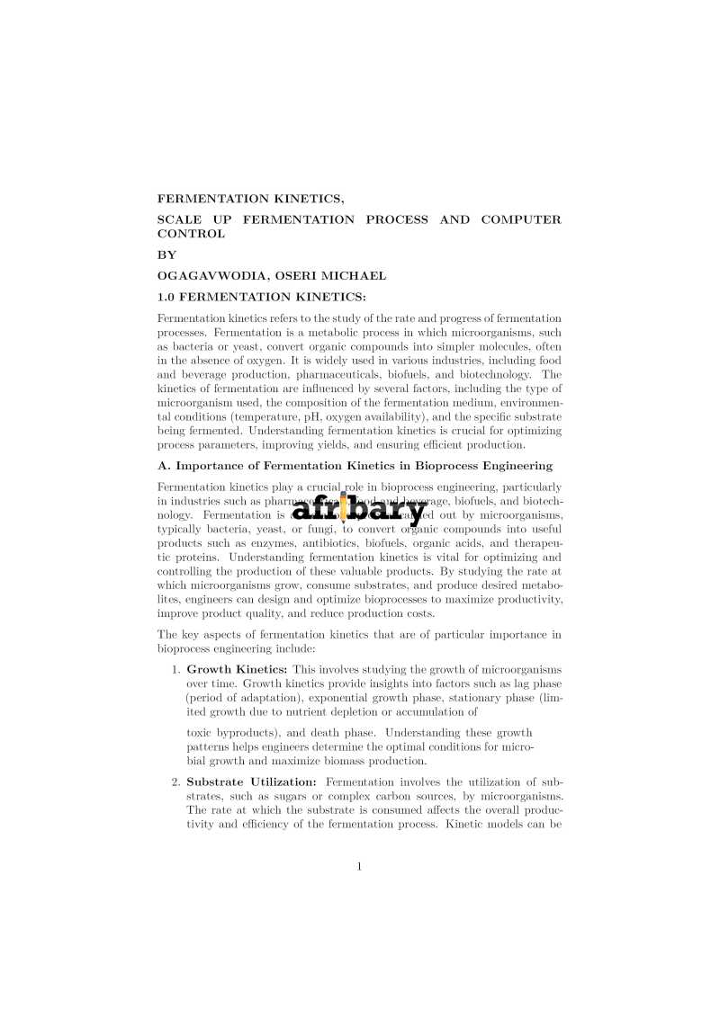 Fermentation Kinetics, Scale up Fermentation Process and Computer ...