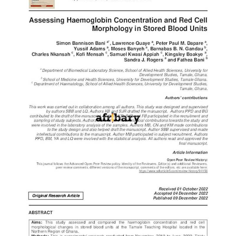 Assessing Haemoglobin Concentration and Red Cell Morphology in Stored ...