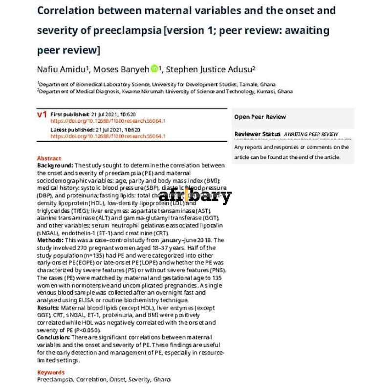 Correlation between maternal variables and the onset and severity of preeclampsia [version 1 ...