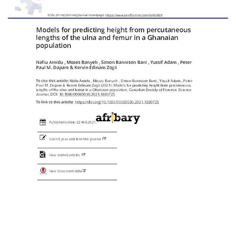 Models for predicting height from percutaneous lengths of the ulna and ...