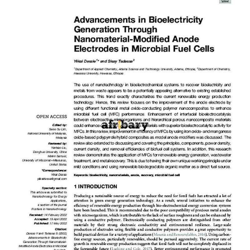 Advancements in Bioelectricity Generation Through Nanomaterial-Modified ...