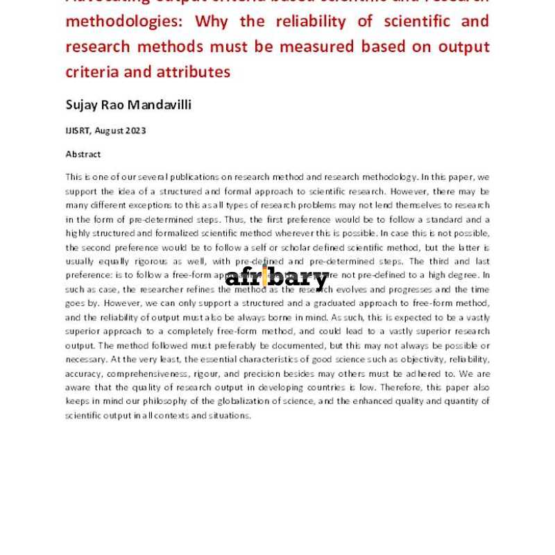 Advocating output criteria based scientific and research methodologies ...