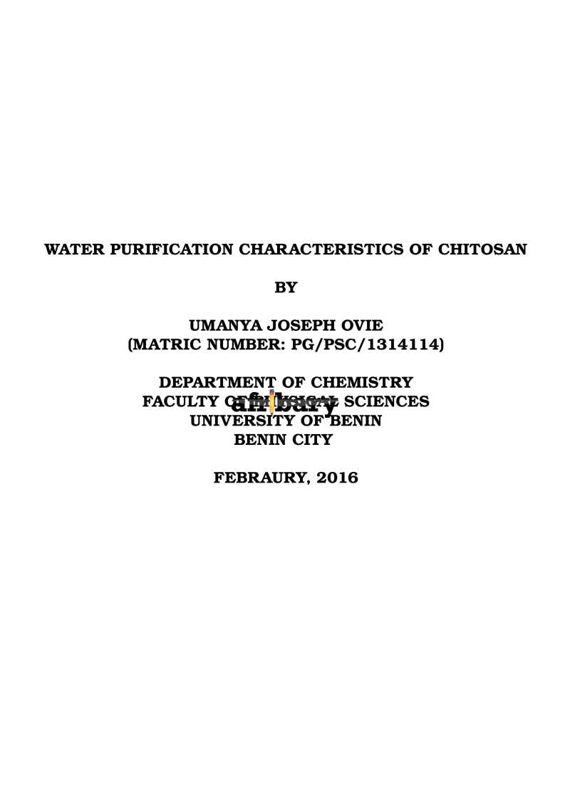 Sustainable Application of Chitosan for Water Purification | Afribary