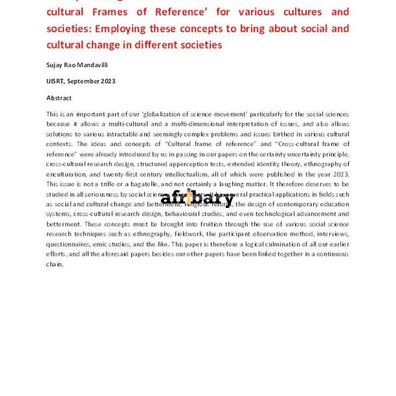 Conceptualizing ‘Cultural Frames of Reference’ and 'Cross-cultural ...