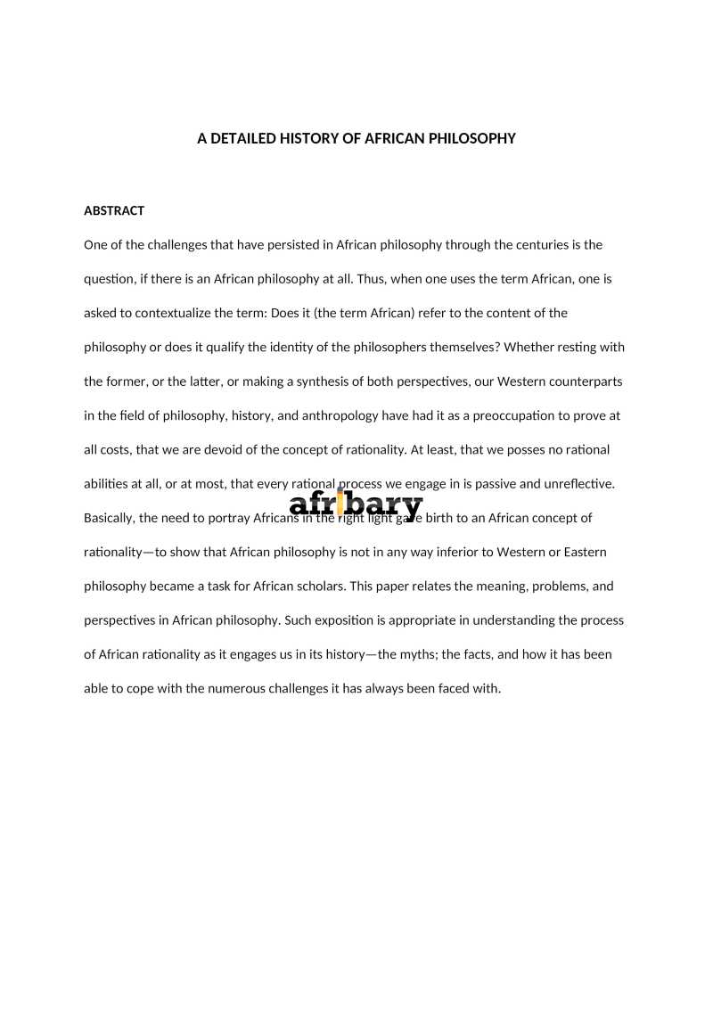 A Detailed History of African Philosophy | Afribary