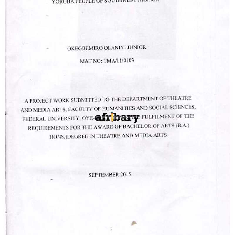 FORM AND CONTENT OF BATA DANCE PERFORMANCE OF THE YORUBA PEOPLE OF ...