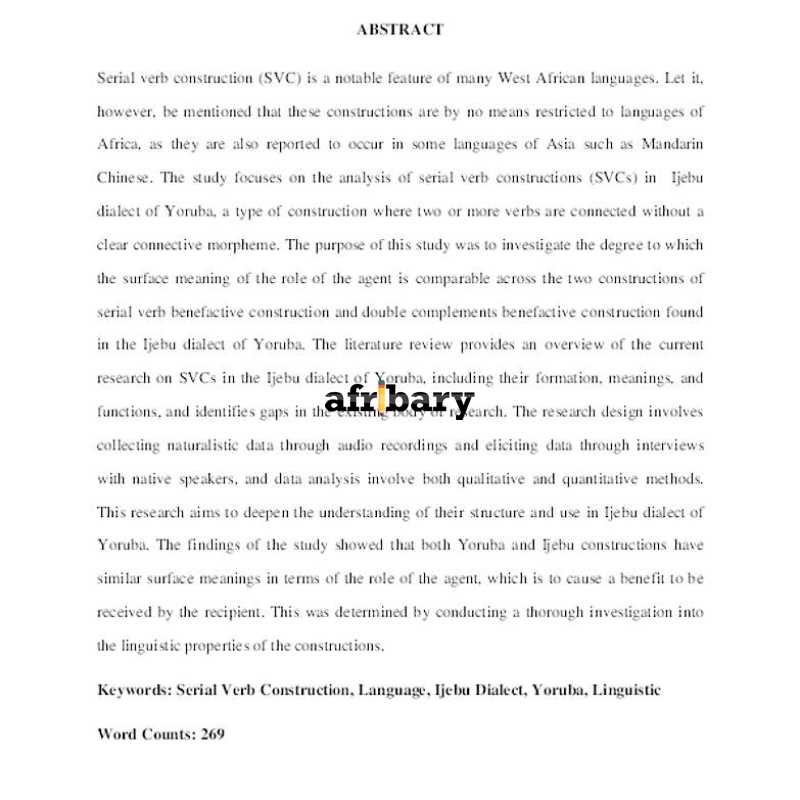 Serial Verb Construction in Ijebu Dialect of Yoruba | Afribary