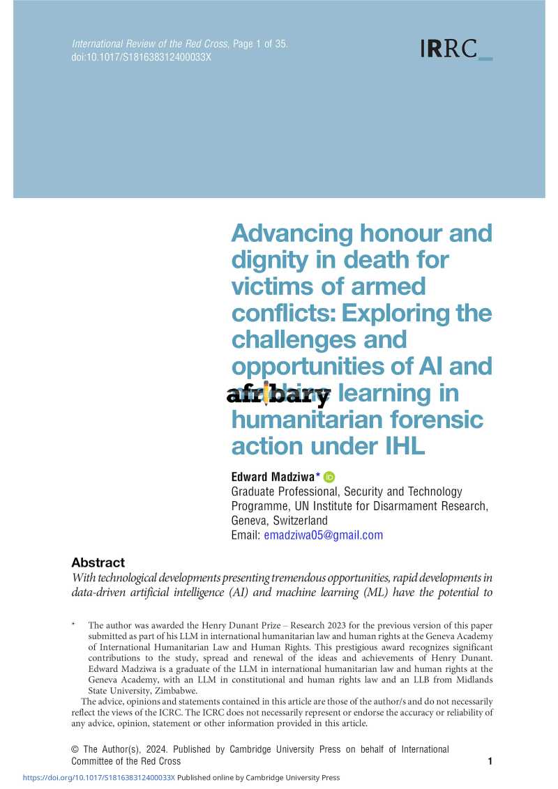 Advancing honour and dignity in death for victims of armed conflicts ...