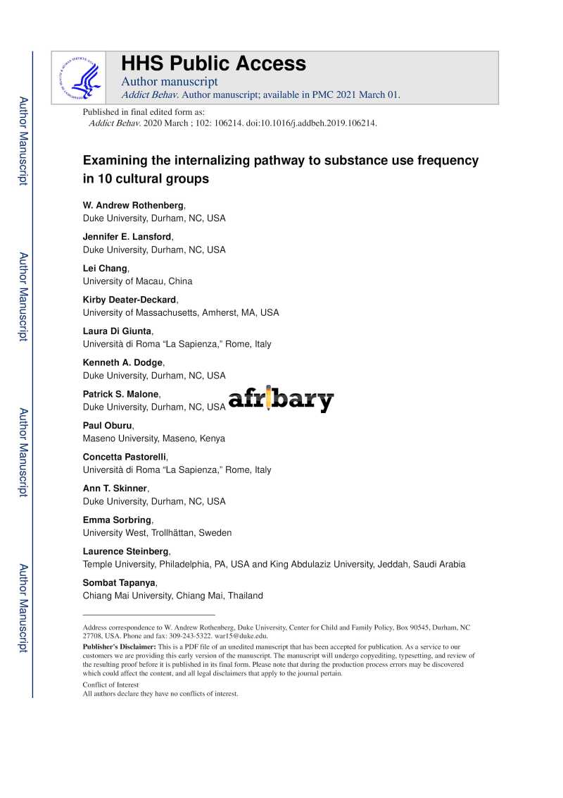 Examining the internalizing pathway to substance use frequency in 10 ...