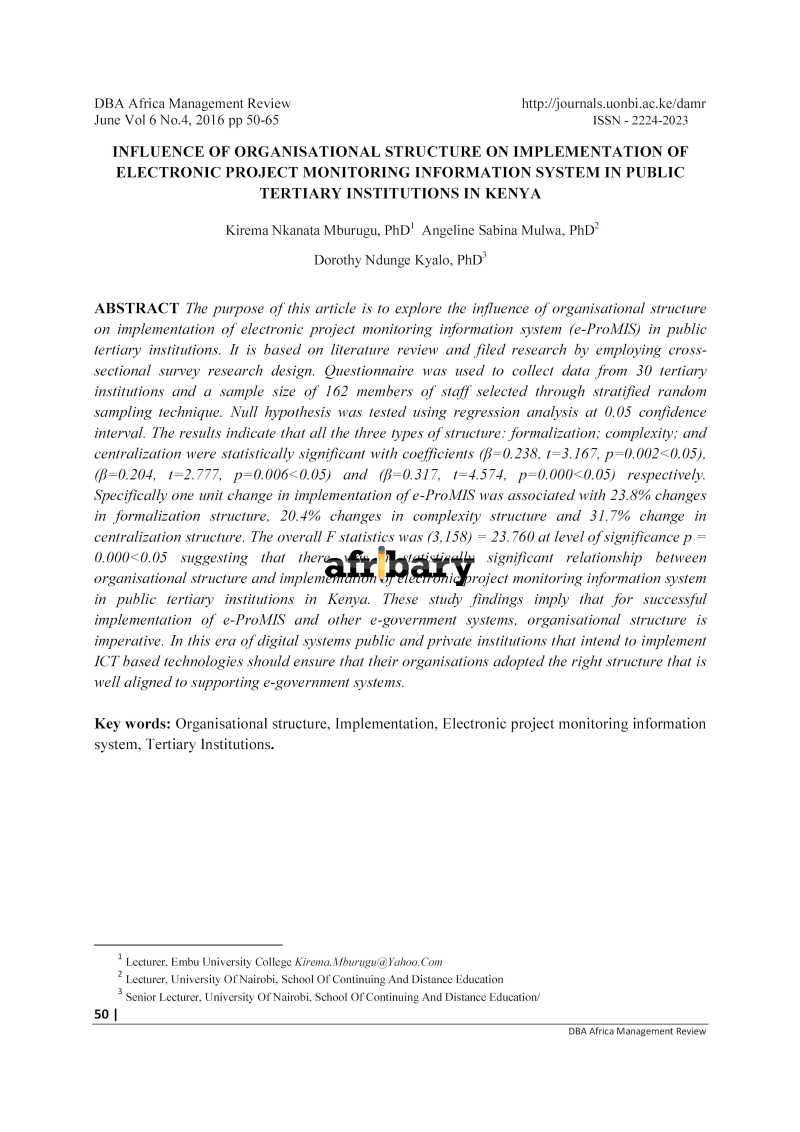 Influence of Organisational Structure on Implementation of Electronic ...