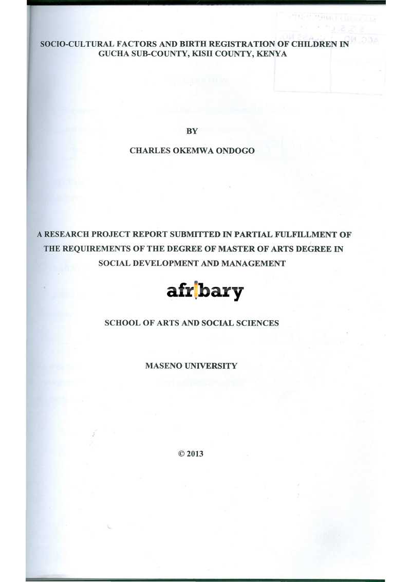 Socio-cultural Factors and Birth Registration of Children in Gucha Sub ...