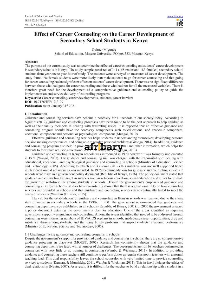 Effect of career counseling on the career development of secondary ...