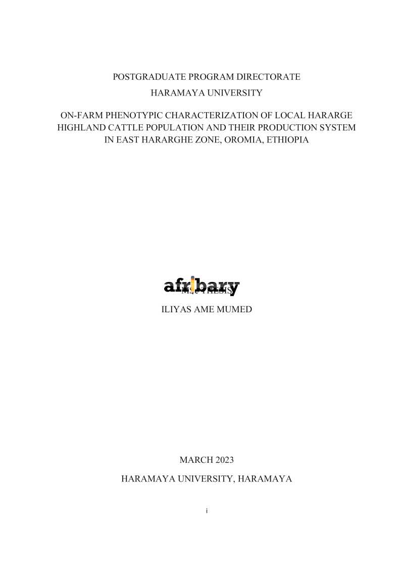 ON-FARM PHENOTYPIC CHARACTERIZATION OF LOCAL HARARGE HIGHLAND CATTLE ...