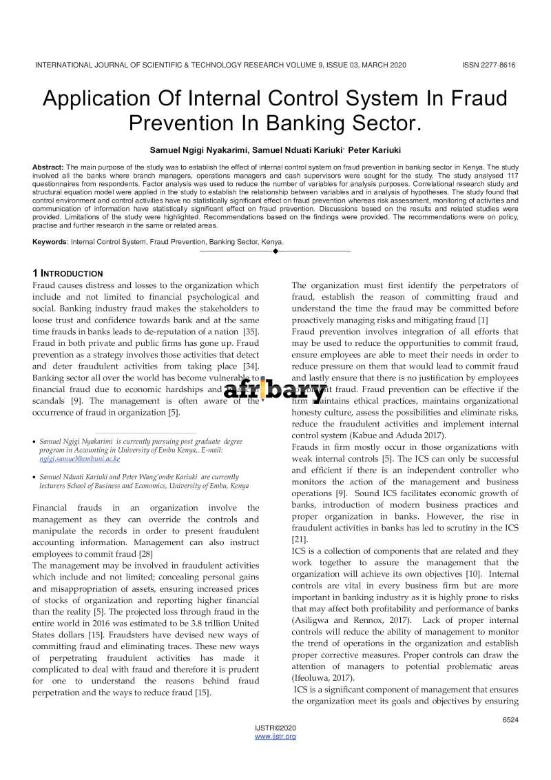 Application Of Internal Control System In Fraud Prevention In Banking ...