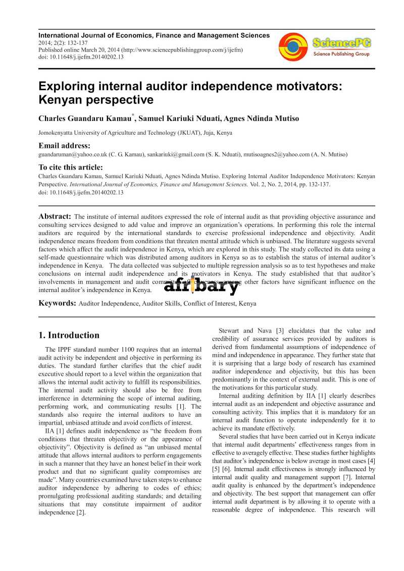 Exploring internal auditor independence motivators: Kenyan perspective ...