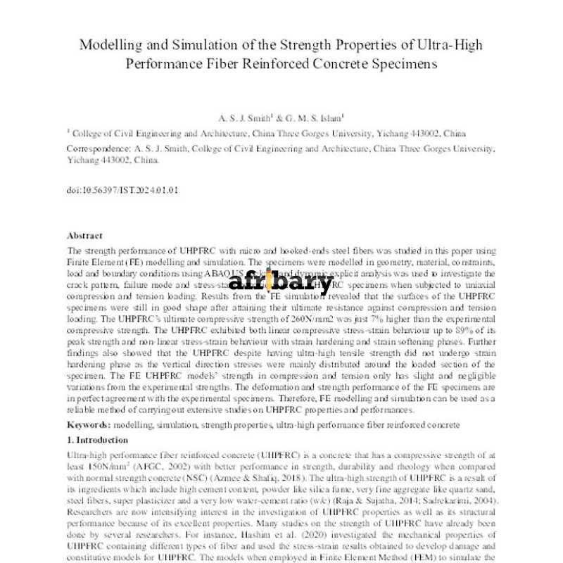 Modelling And Simulation Of The Strength Properties Of Ultra High Performance Fiber Reinforced