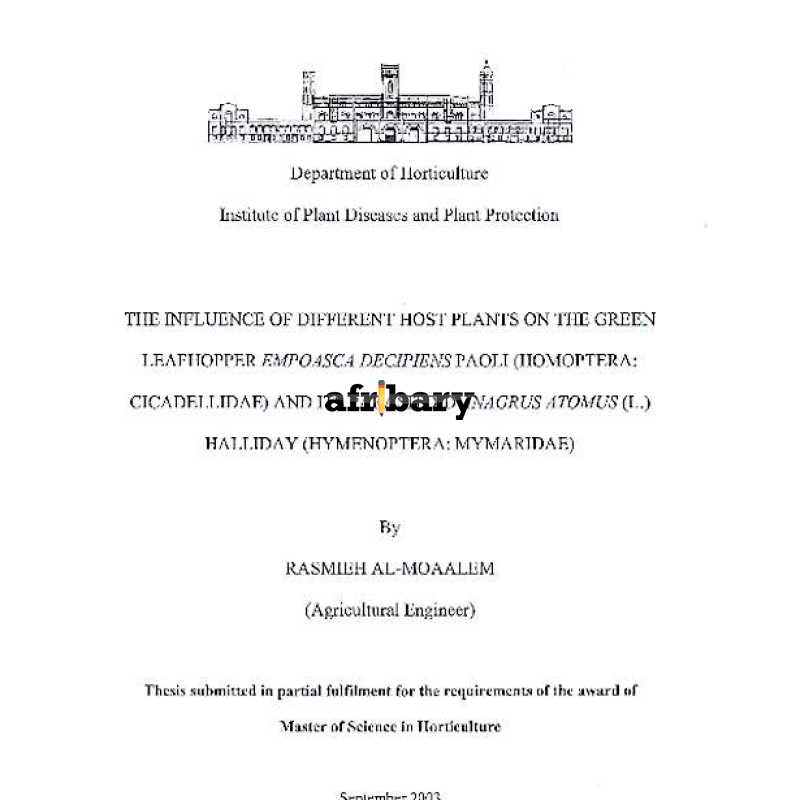 The influence of different Host plants on the green Leafhopper Empoasca ...