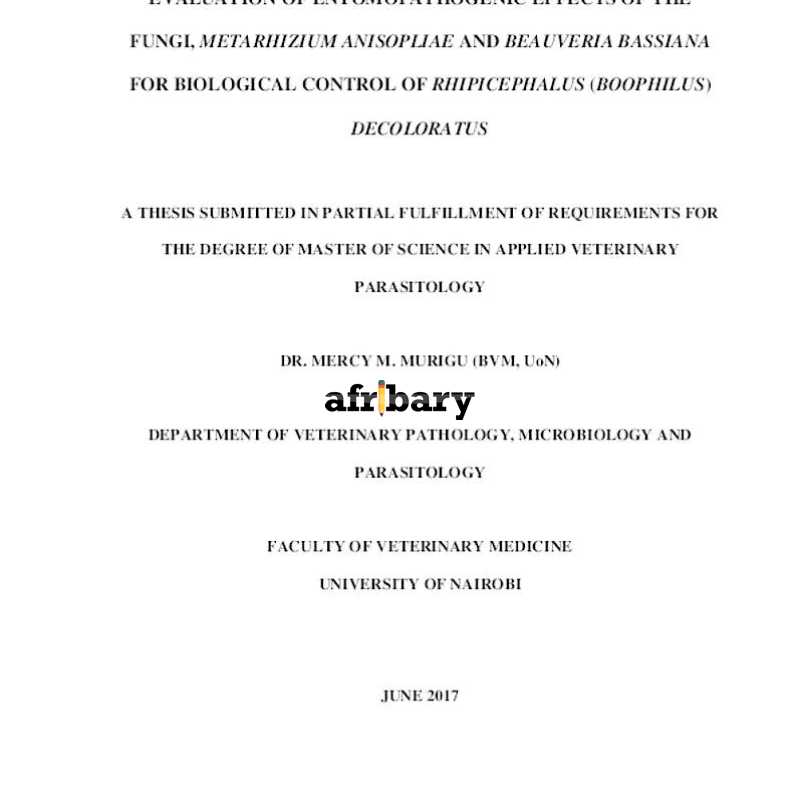 Evaluation of Entomopathogenic effects of the Fungi, Metarhizium ...