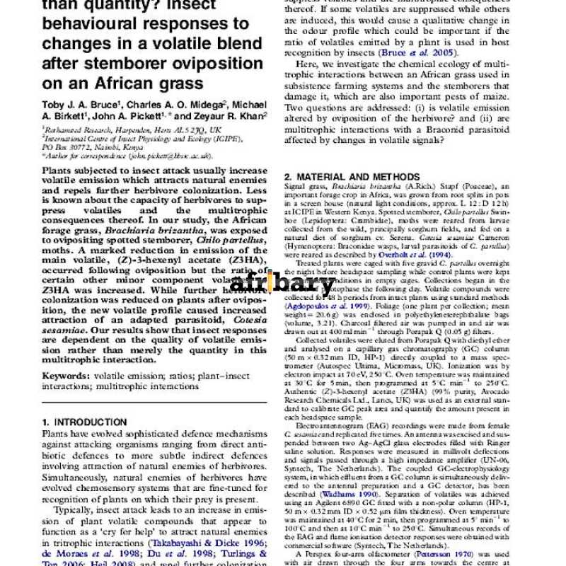 Is quality more important than quantity? Insect behavioural responses ...