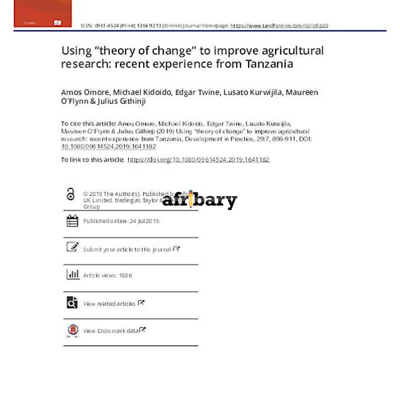 Using “theory of change” to improve agricultural research: recent experience from Tanzania ...