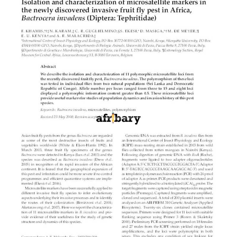 Isolation And Characterization Of Microsatellite Markers In The Newly Discovered Invasive Fruit