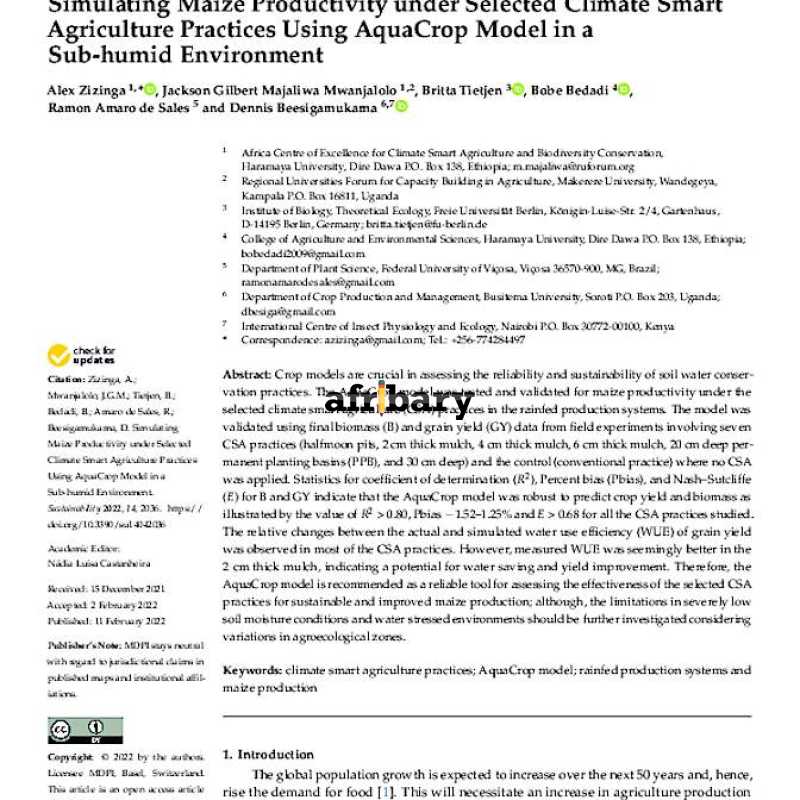 Simulating Maize Productivity under Selected Climate Smart Agriculture ...