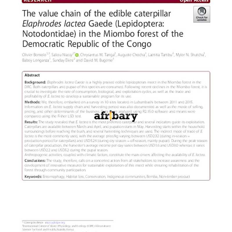 The value chain of the edible caterpillar Elaphrodes lactea Gaede ...