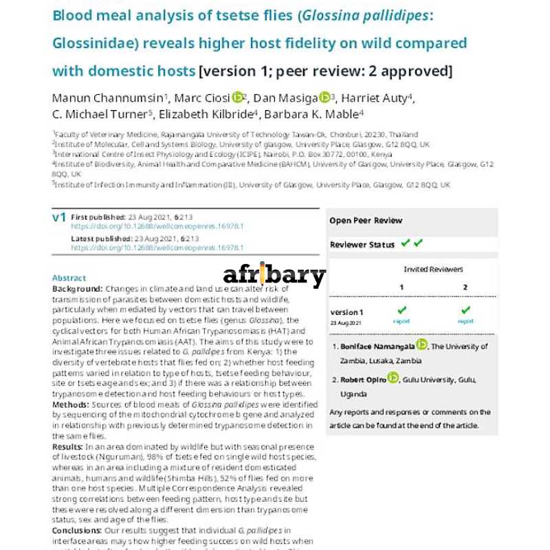 Blood meal analysis of tsetse flies (Glossina pallidipes: Glossinidae ...