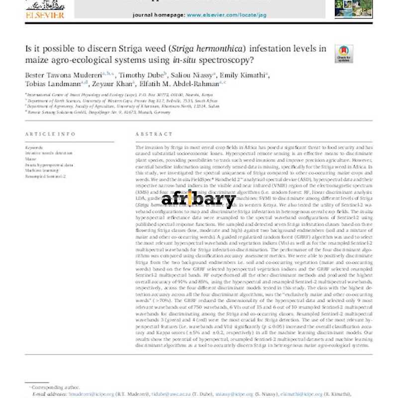 Is it possible to discern striga weed (Striga hermonthica) infestation ...