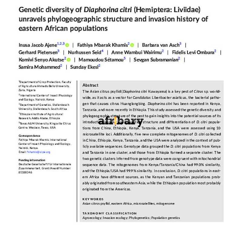 Genetic diversity of Diaphorina citri (Hemiptera: Liviidae) unravels ...