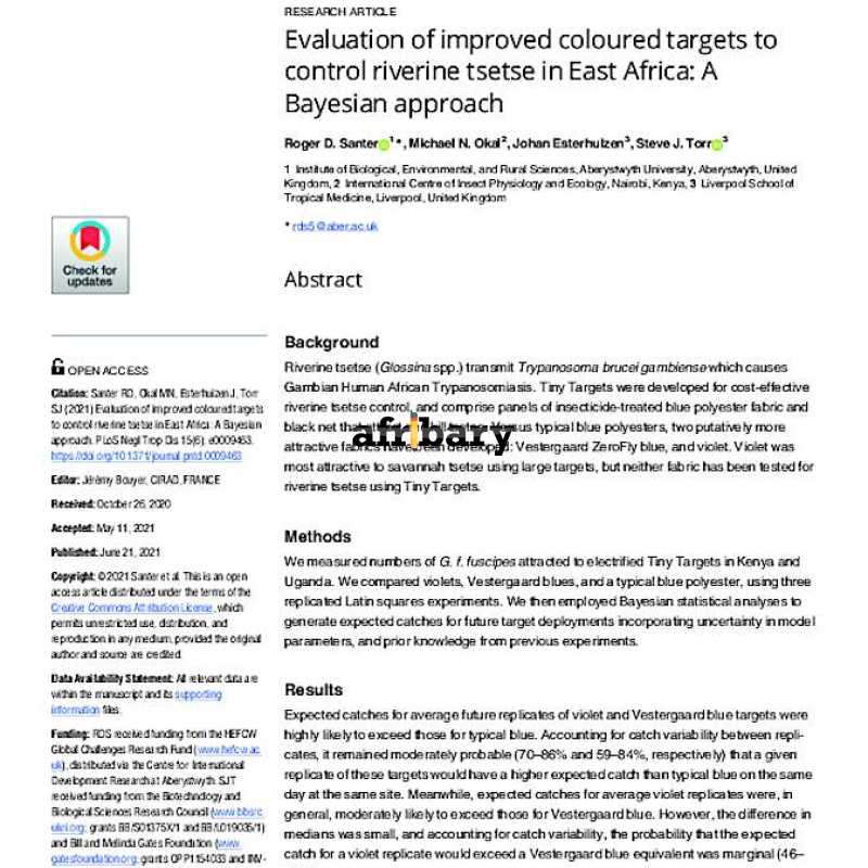 Evaluation of improved coloured targets to control riverine tsetse in ...