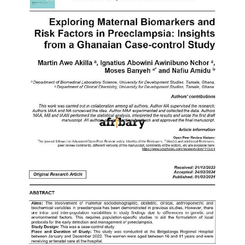 Exploring Maternal Biomarkers And Risk Factors In Preeclampsia Insights From A Ghanaian Case