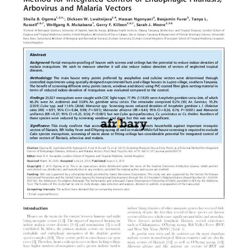 Screening Mosquito House Entry Points as a Potential Method for ...