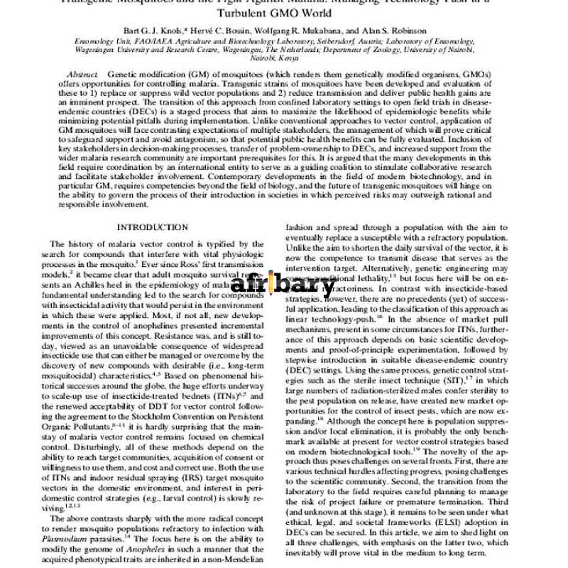 Transgenic Mosquitoes and the Fight Against Malaria: Managing ...