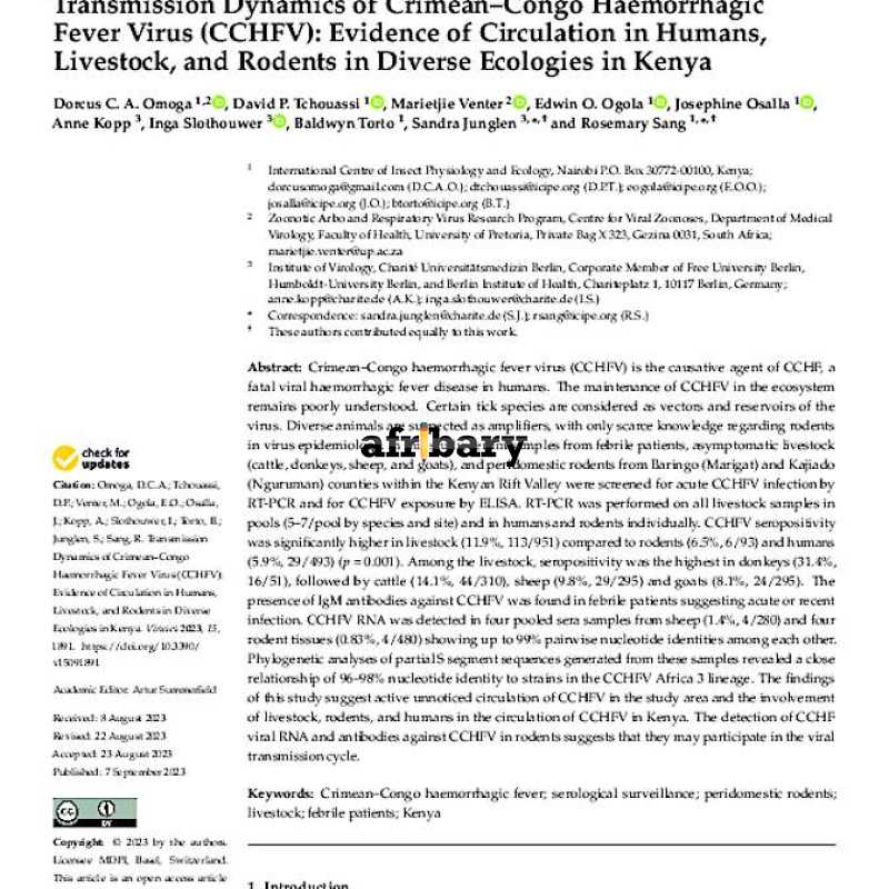 Transmission Dynamics of Crimean–Congo Haemorrhagic Fever Virus (CCHFV ...