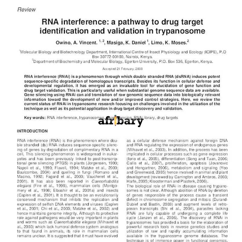 RNA Interference: a Pathway to Drug Target Identification and ...